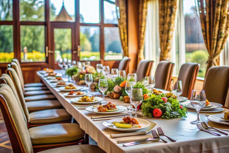 Banquet Setting Table in Restaurant Interior Stock Illustration ...