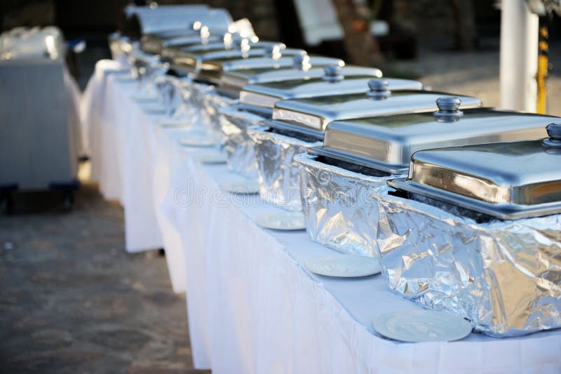 Banquet Table with Chafing Dishes Stock Image - Image of service, ready ...