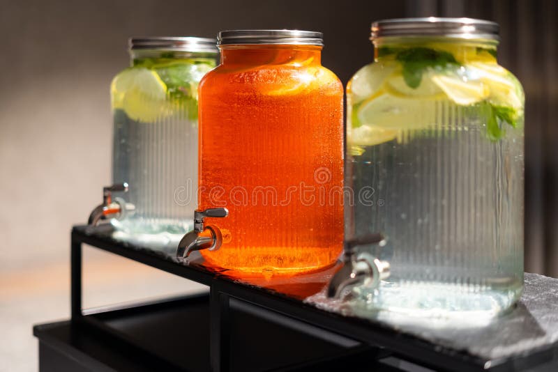 Banquet, Table Full of Drinks. Tasty Drinks Served for People Stock ...