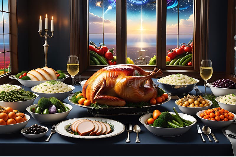 Banquet Table Laden with an Array of Gourmet Dishes, Highlighting the ... Banquet Table Laden with an Array of Gourmet Dishes, Highlighting the ...