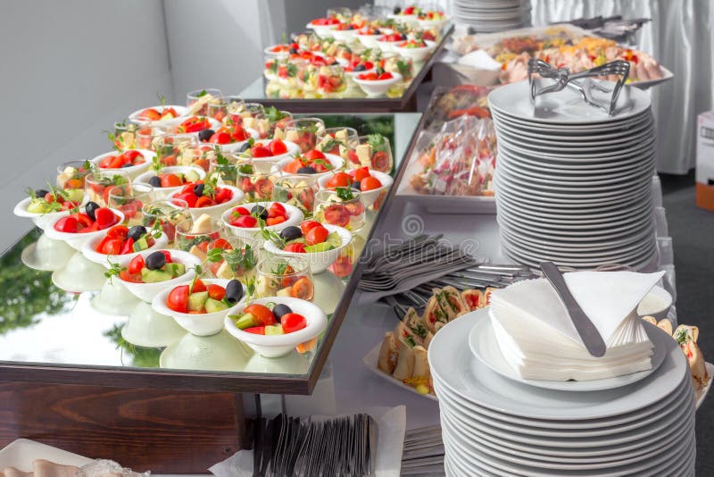 Banquet Table in Restaurant Served with Different Meals. Stock Image ...