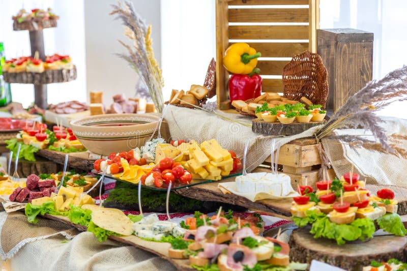 Banquet Table in Restaurant Served with Different Meals. Stock Photo ...