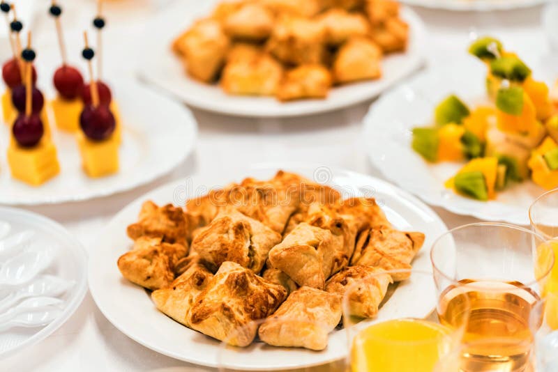 Banquet Table with Snacks Close Stock Photo - Image of delicious ...
