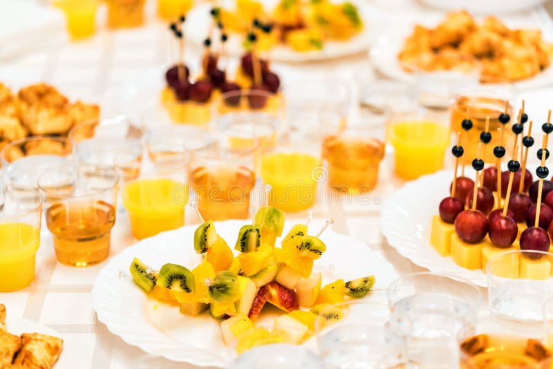 Banquet Table with Snacks and Drinks Close Stock Photo - Image of ...