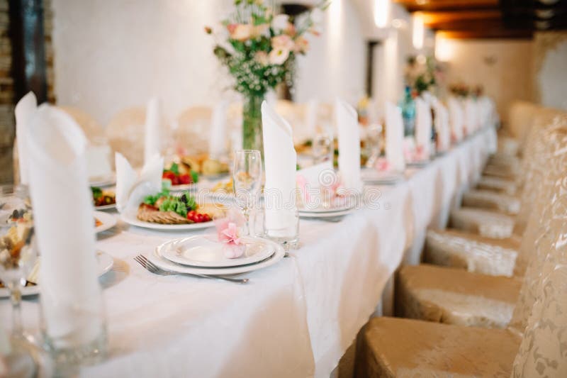 Banquet Wedding Table Setting on Evening Reception Stock Photo - Image ...