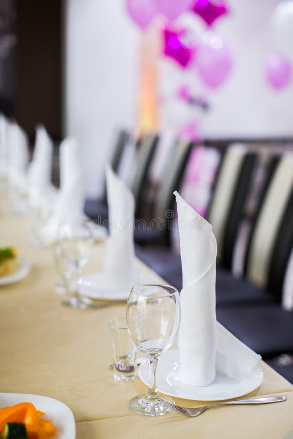 Banquet Wedding Table Setting on Evening Reception Stock Photo - Image ...