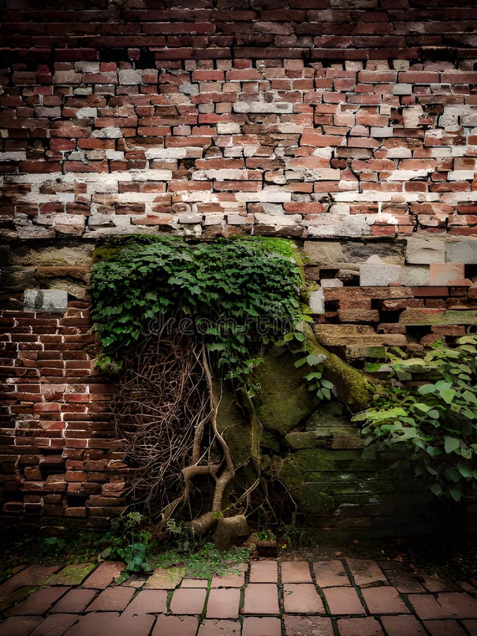 Banyan Tree Roots on Old Brick Wall. Ancient Brick Wall with Root Tree ...