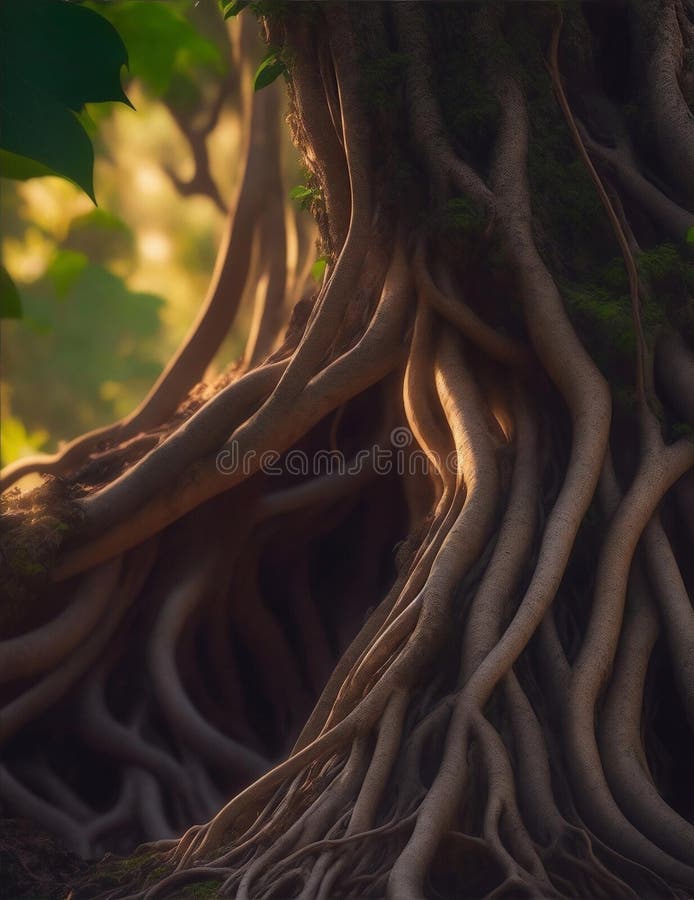 Banyan Tree Roots Widespread in the Forest Illustration Stock ...