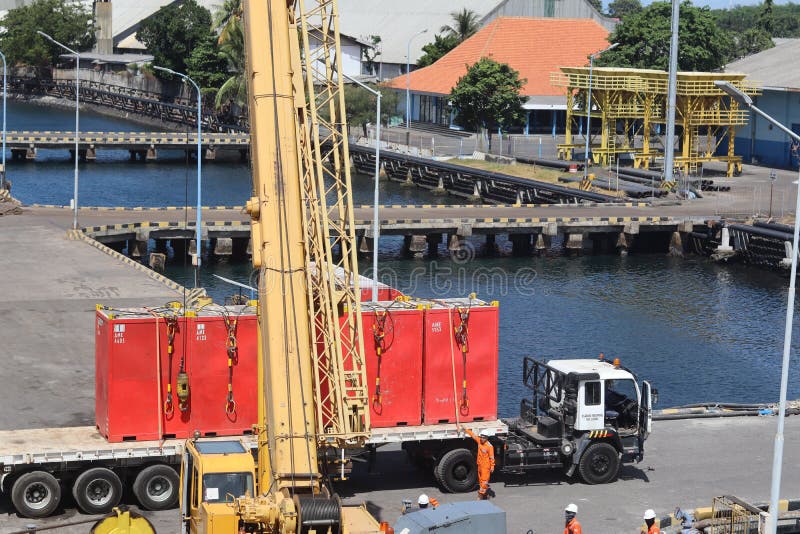 Banyuwangi, May 2022. a Port Loading and Unloading Worker is on a Truck ...