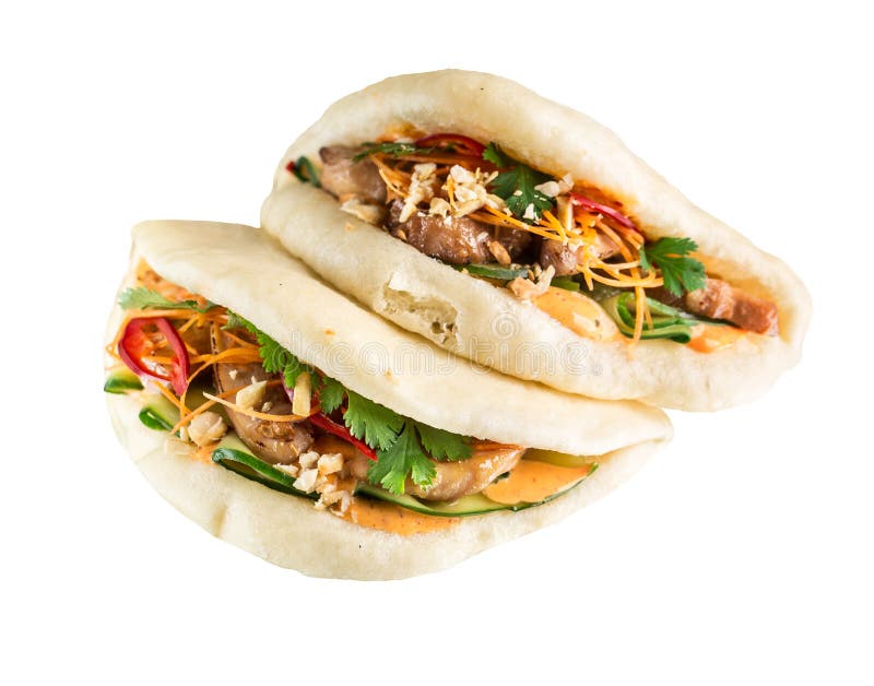 Gua bao with chicken stock image. Image of asian, sauce - 105413277