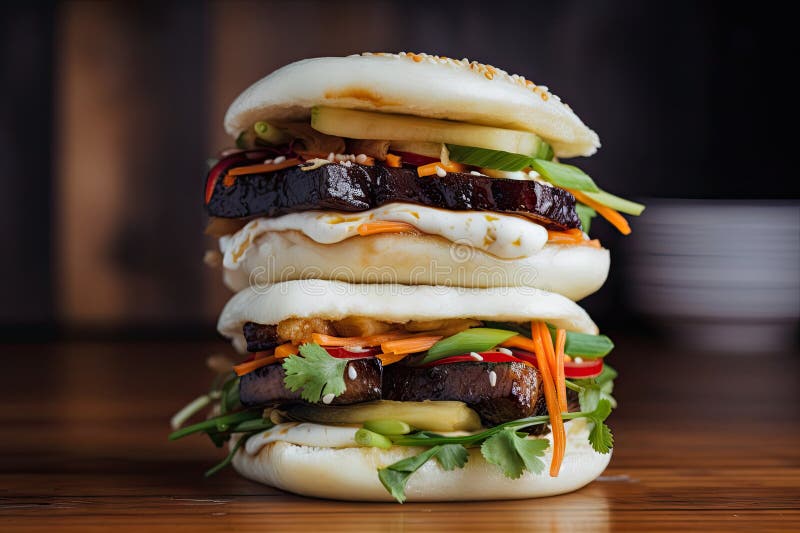 Bao Bun Tower, Overflowing with Fillings and Textures Stock ...