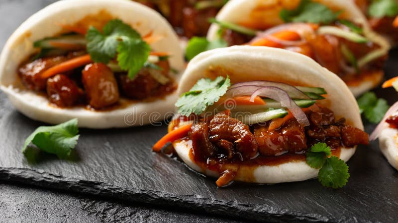 Bao Buns With Pork Belly And Vegetable Asian Cuisine Stock Image Image Of Bread Parsley