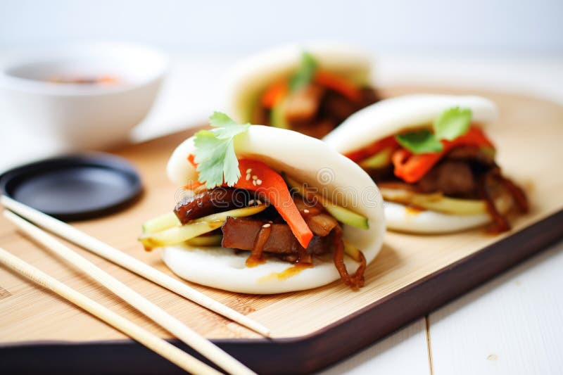 Bao Buns with a Side of Soy Sauce and Ginger Stock Image - Image of ...