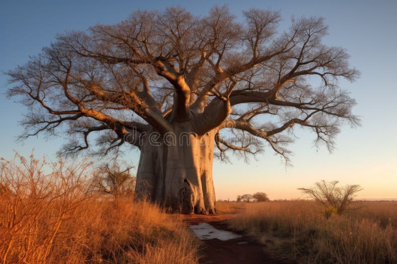 Baobab Tree Shadowed by the Descending Sun Stock Illustration ...