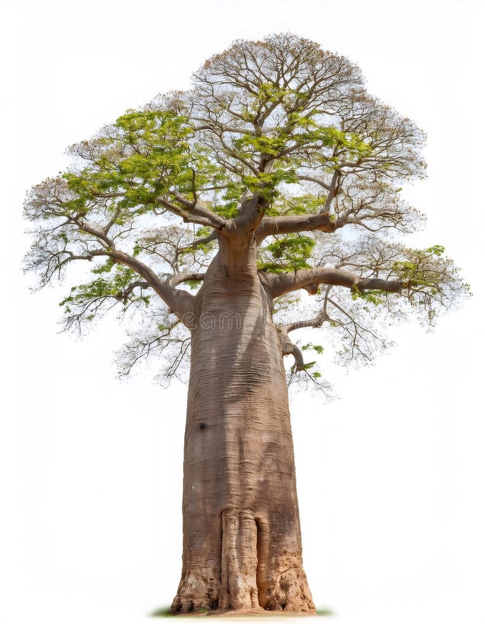 Baobab Tree with Thick Trunk and Sparse Leaves, Isolated on White ...
