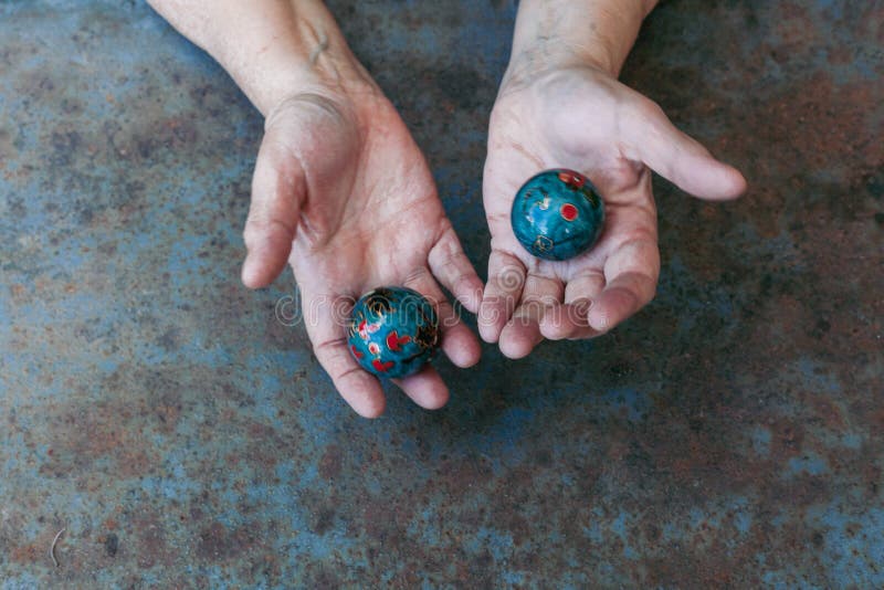 Adult Woman Hands Excercising for Stress with Chinese Baoding Balls ...