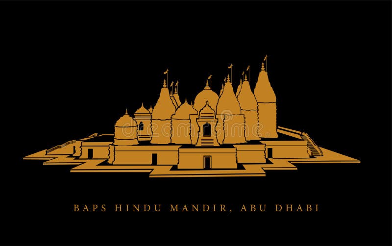 BAPS Hindu Mandir, Abu Dhabi Vector Icon in Golden Color Stock ...