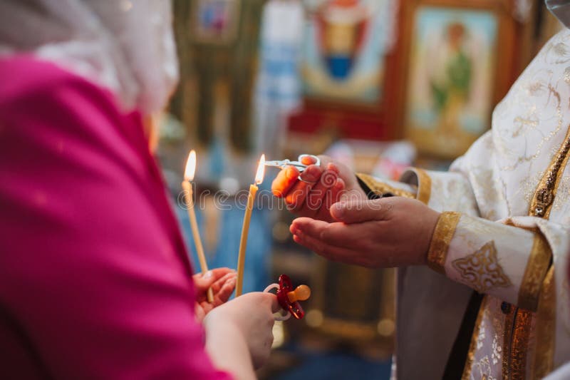 Baptism Ceremony of a Child in the Church, Details of the Baptism ...