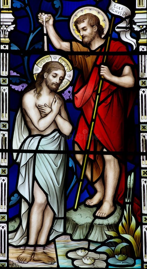 Baptism of Jesus in Stained Glass Stock Image - Image of compassion ...