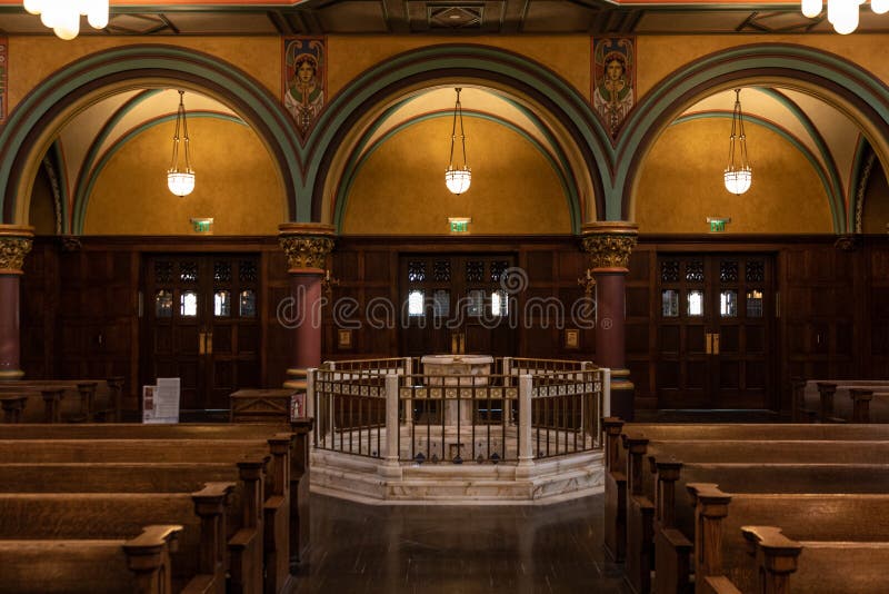Baptismal Font and Pews in Catholic Gothic Cathedral Editorial Image ...