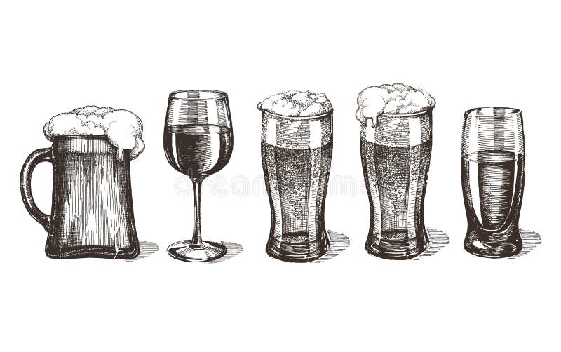 Bar Alcoholic Drinks On A White Background. Sketch Stock Illustration ...