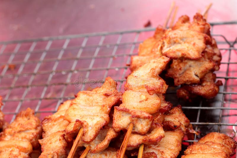 Bar-B-Q pork at the market stock image. Image of pepper - 55803809