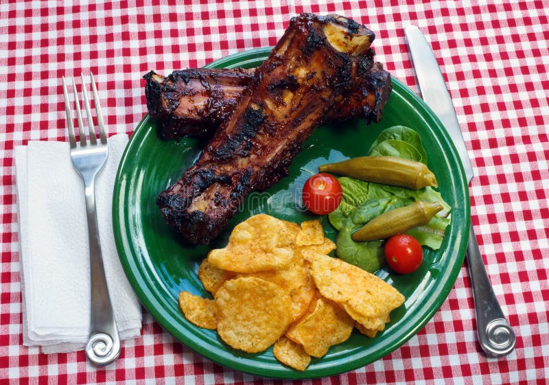 Bar-B-Que Ribs stock image. Image of ribs, okra, chips - 20537163