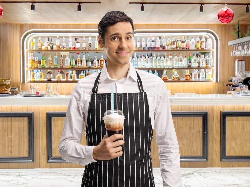 Bar and a Barista Smiling and Holding Coffee Stock Image - Image of ...