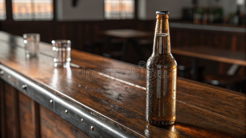 Bar Beer Bottle on Wood, Rustic, Drink ,beer Bottle, Bar Setting Stock ...