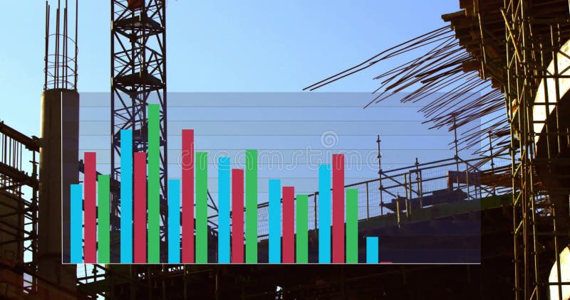 Bar Chart Animation Over Construction Site with Scaffolding and Steel ...
