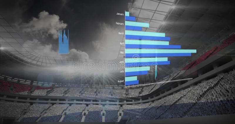 Bar Chart Animation Over Empty Stadium with Dramatic Lighting and ...