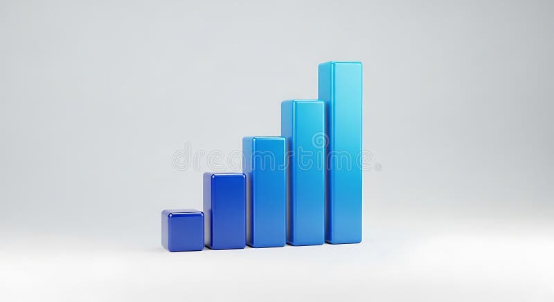 Bar Chart Composed of Five Glossy, Blue Columns Arranged in Ascending ...