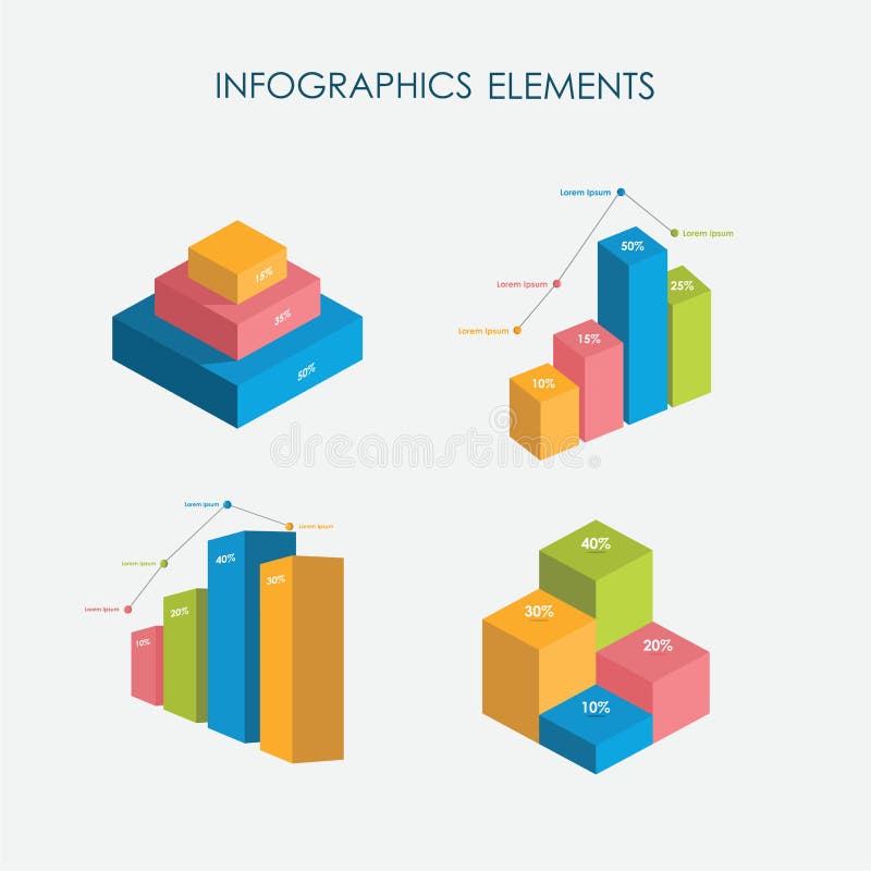 Bar Chart 3D Infographics Elements Vector Set, Flat Design, Full Color ...