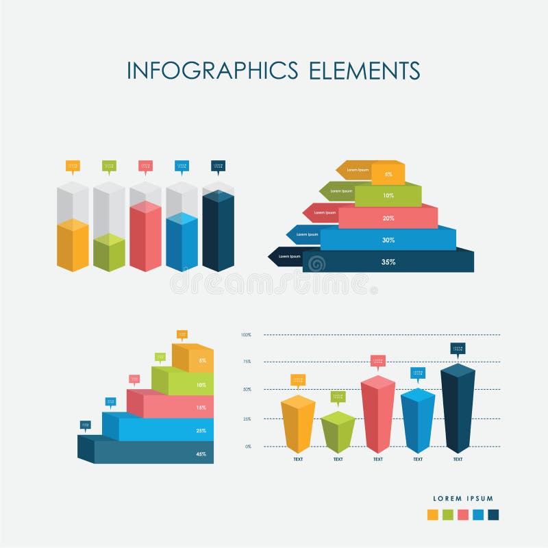 Bar Chart 3D Infographics Elements Vector Set, Flat Design, Full Color ...