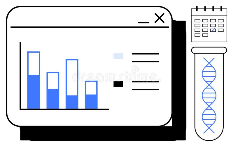 Data Analysis Dashboard with Bar Chart and DNA Helix in Test Tube for ...