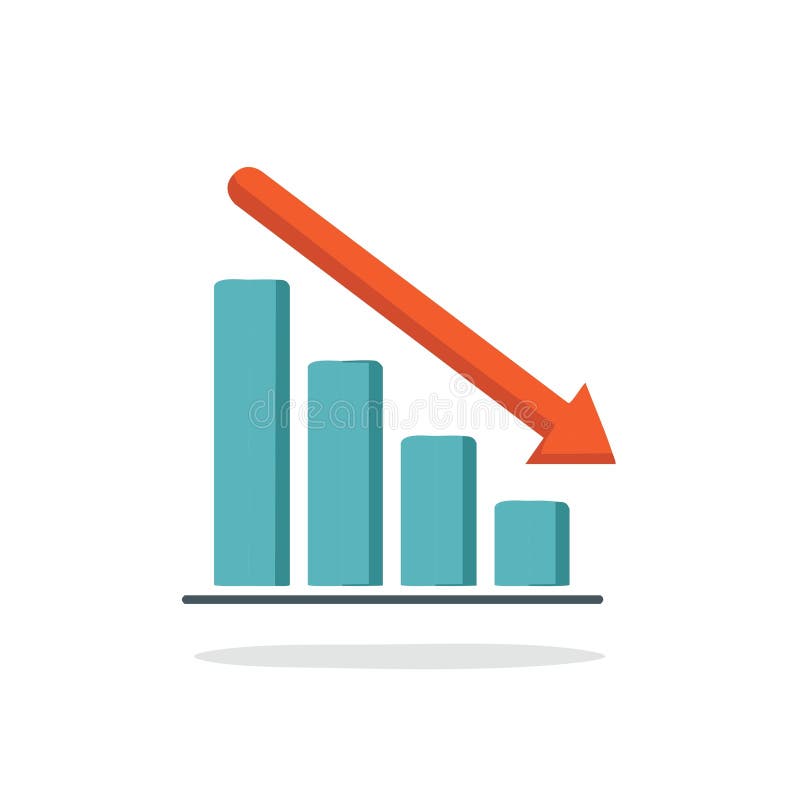 Bar Chart with a Declining Arrow, Representing Decrease, Business, Finance, Economic Recession ...