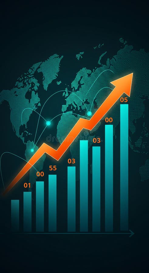 Bar Chart with a Digital World Map Background Features Light Blue Bars ...