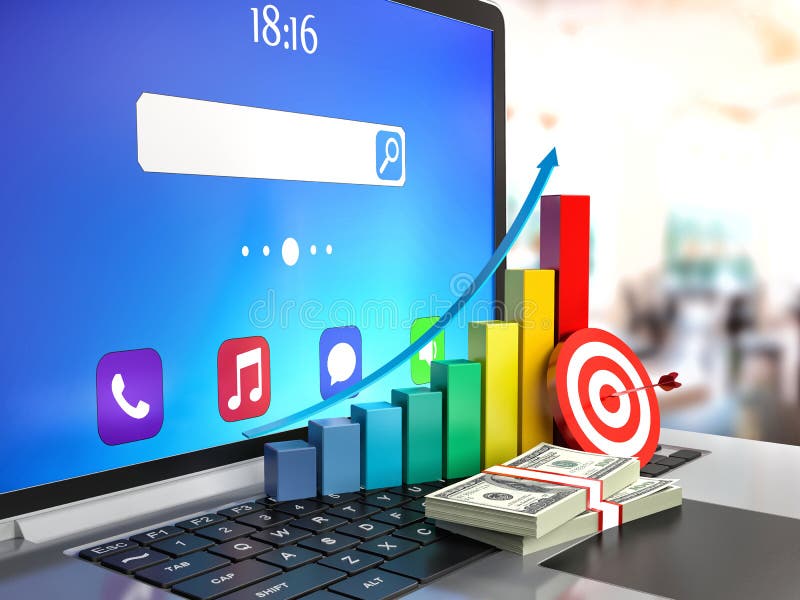 Bar Chart and Dollars on Laptop Keyboard Stock Illustration ...