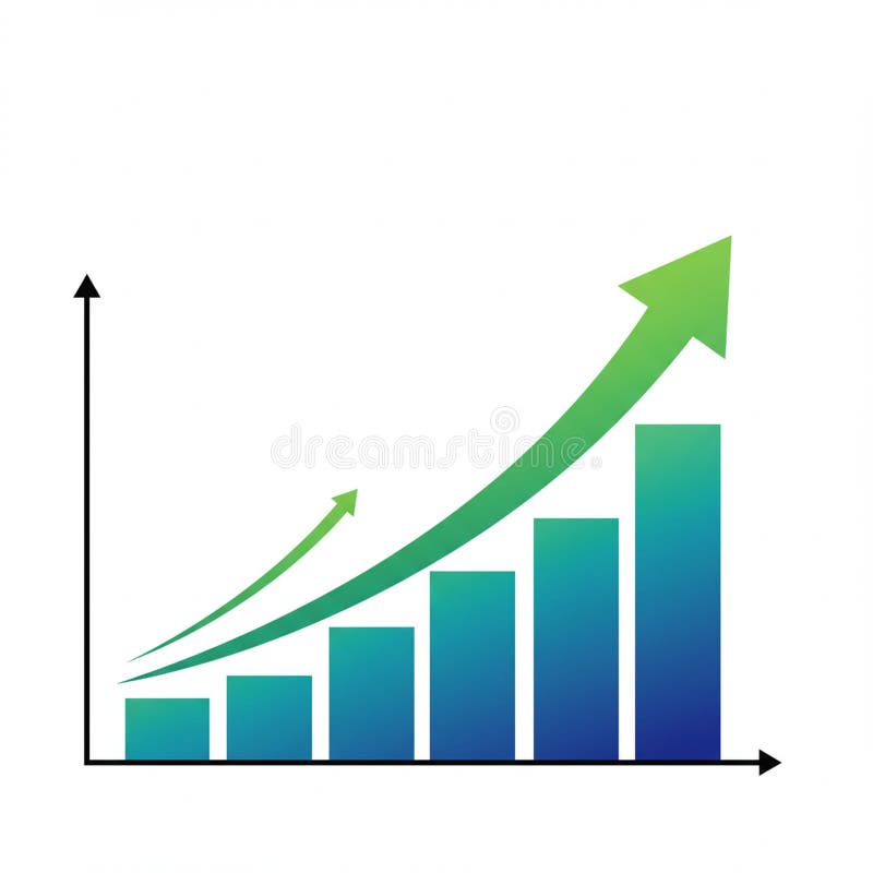 Bar Chart with Five Rising Bars, Transitioning in Color from Blue To ...