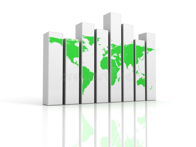 Bar Chart Graph with Green World Map Stock Illustration - Illustration ...