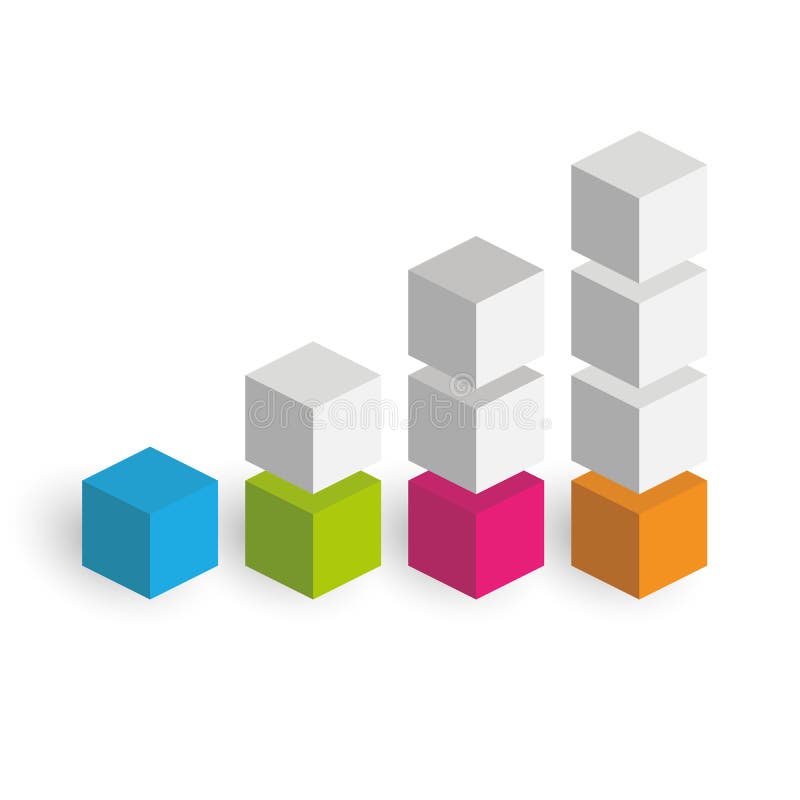 Bar Chart of 5 Growing Columns. 3D Isometric Colorful Vector Graph ...