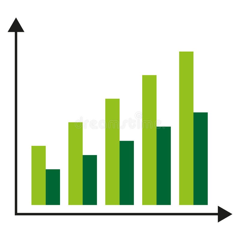 Bar Chart Icon. Green and Dark Green Bars. Upward Trend Symbol. Vector ...