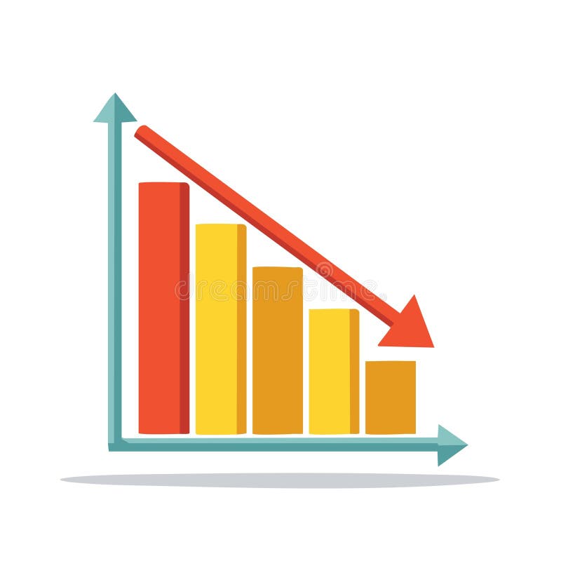 Bar Chart Illustration Showing a Downward Trend with a Red Arrow ...