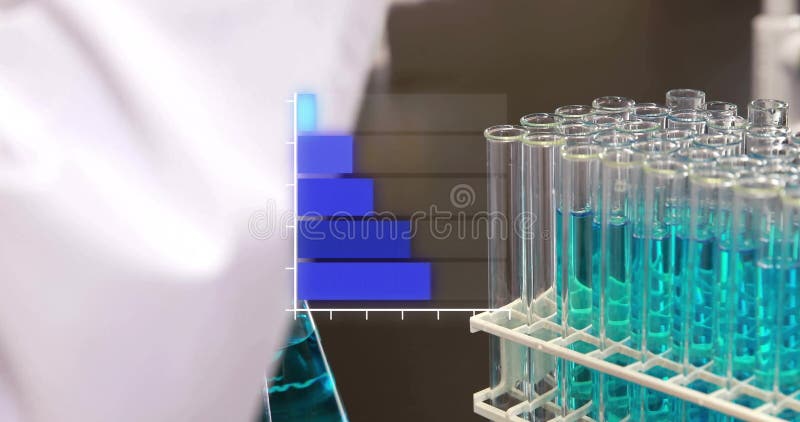 Bar Chart Image Over Scientist Working with Test Tubes in Laboratory ...
