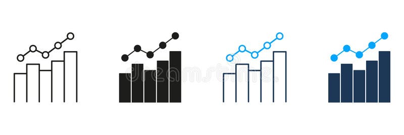 Bar Chart with Line Graph Trend Line and Solid Icon Set. Data Analysis ...