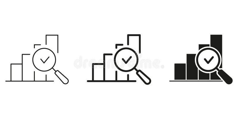 Bar Chart with Magnifying Glass and Checkmark Line and Solid Icon Set ...