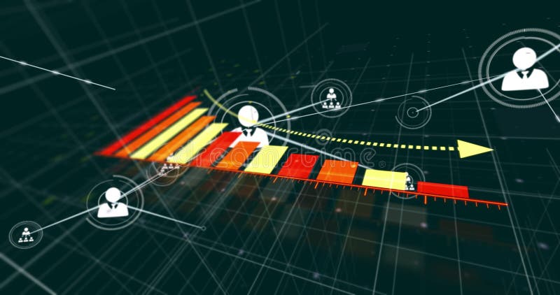 Bar Chart and Network Connections Image Over Dark Grid Background Stock ...