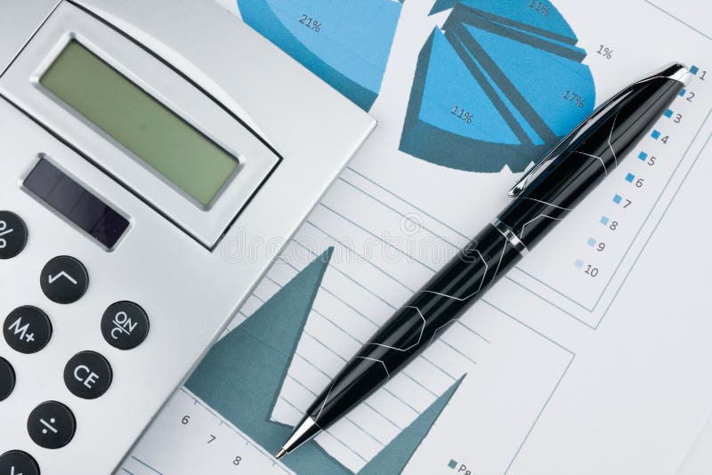 Bar Chart with Pen and Calculator Stock Image - Image of ballpoint ...
