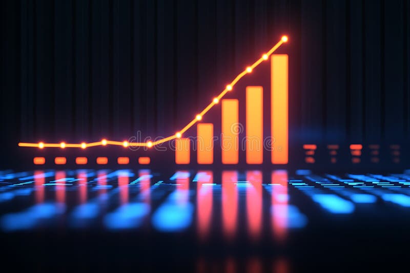 Bar Chart Rising with Glowing Trend Line, Empty Space for Text Stock ...