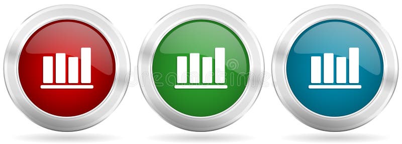 Bar Chart Vector Icon Set. Red, Blue and Green Silver Metallic Web ...